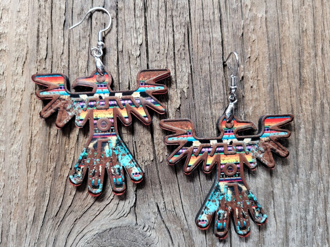 Thunderbird Earrings Serape Design Rodeo Earrings Rustic - Etsy