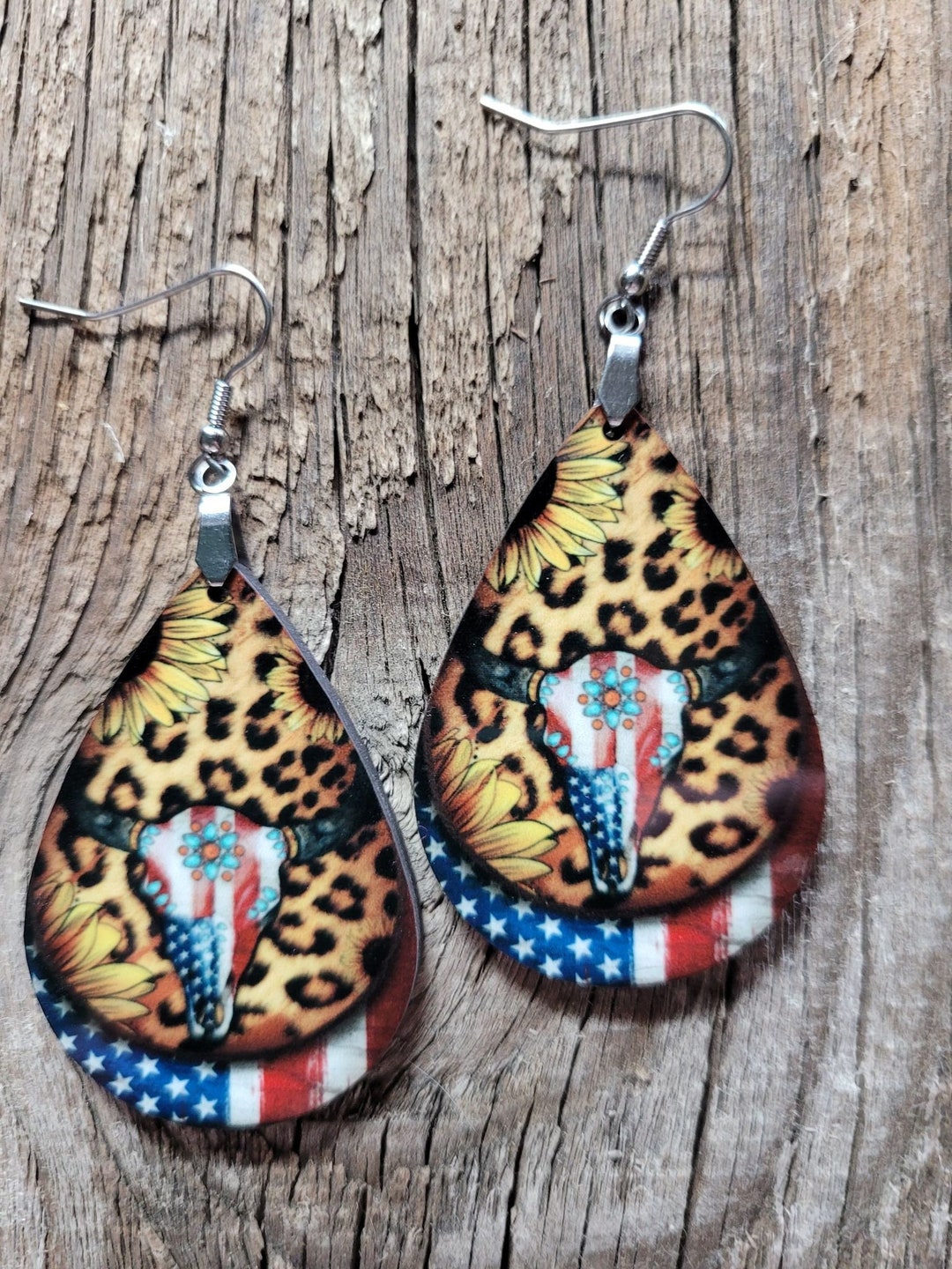 Steer Skull Americana Teardrop Earrings, Rodeo Earrings, Rustic ...