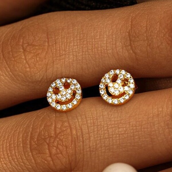 Gold Smiley Emoji Stud Earrings - Etsy