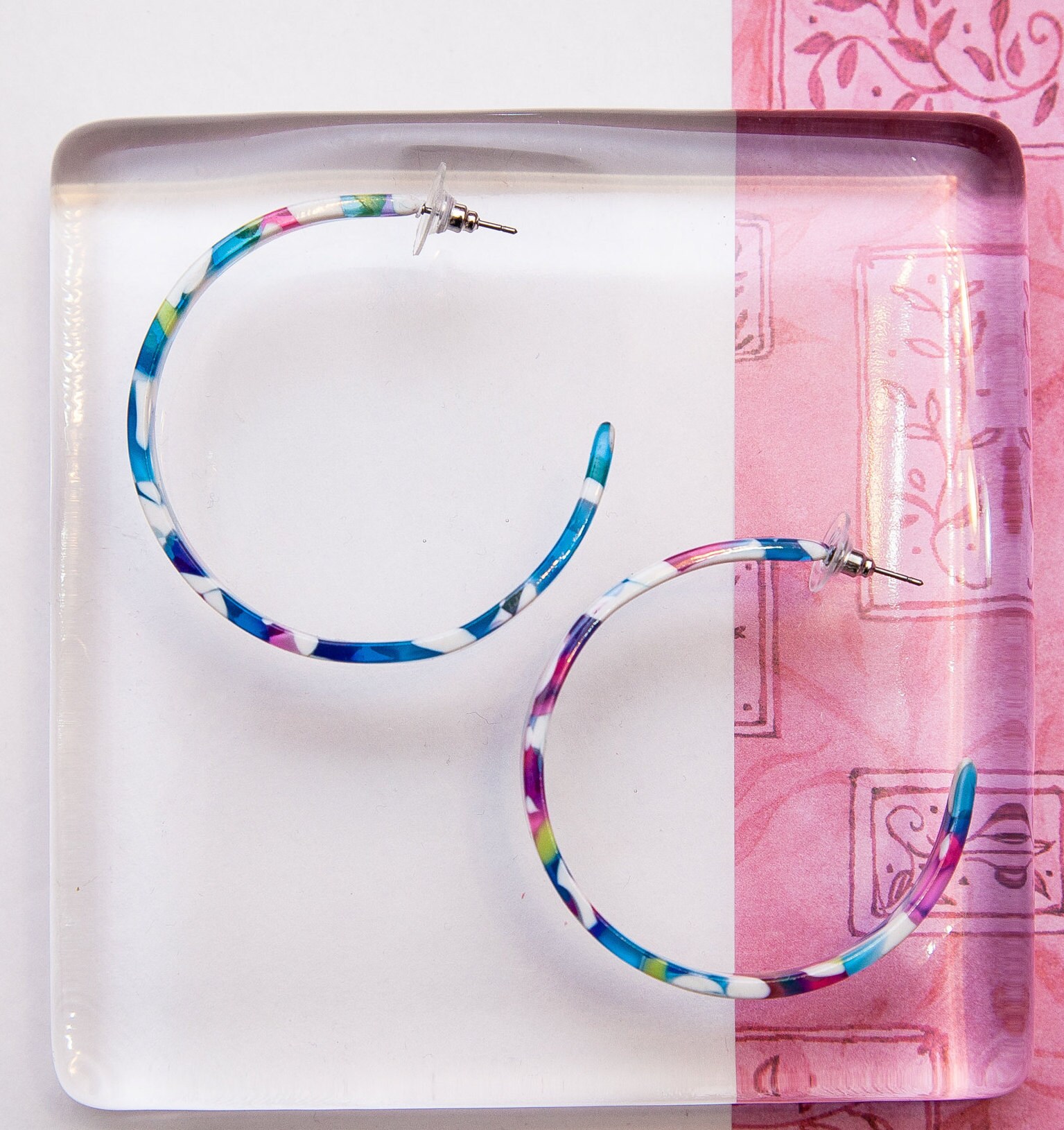 Multicolor Acrylic Hoop Earrings Bright Statement Earrings | Etsy