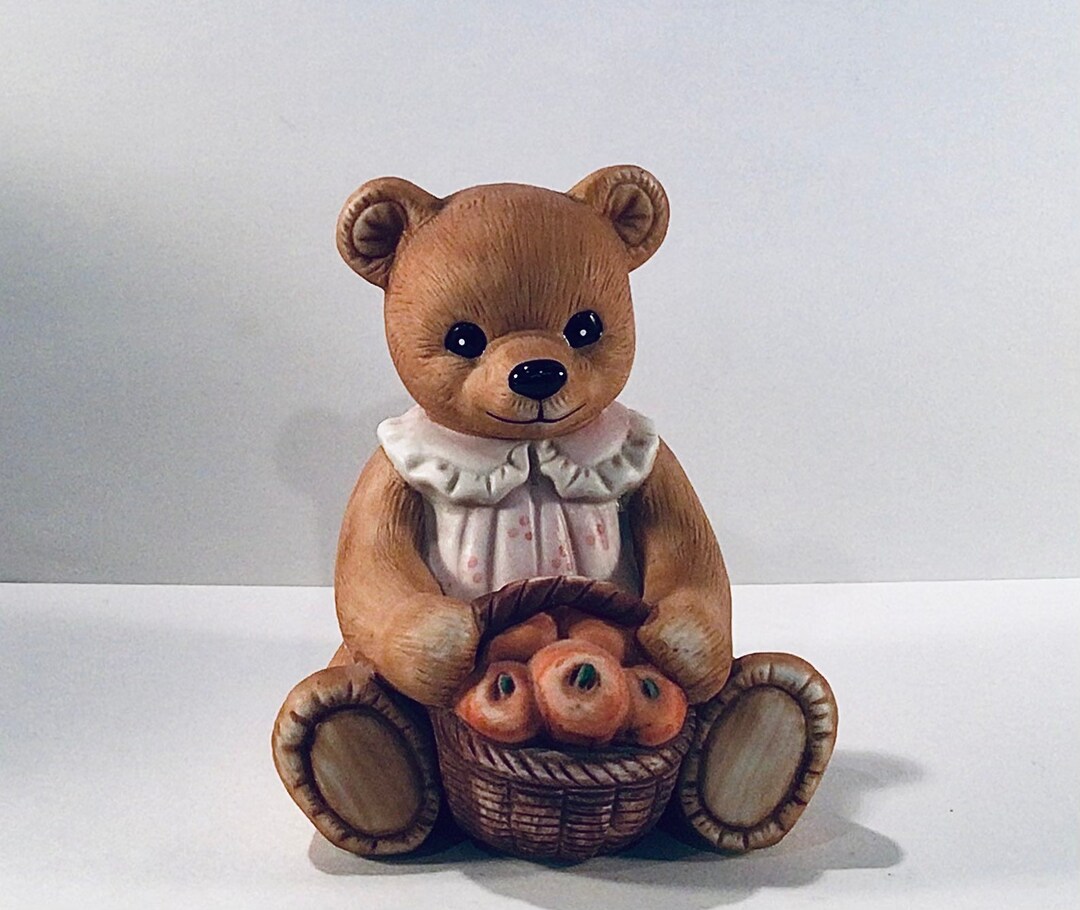 HOMCO HOME INTERIORS Girl Bear Figurine With Basket of Apples ...
