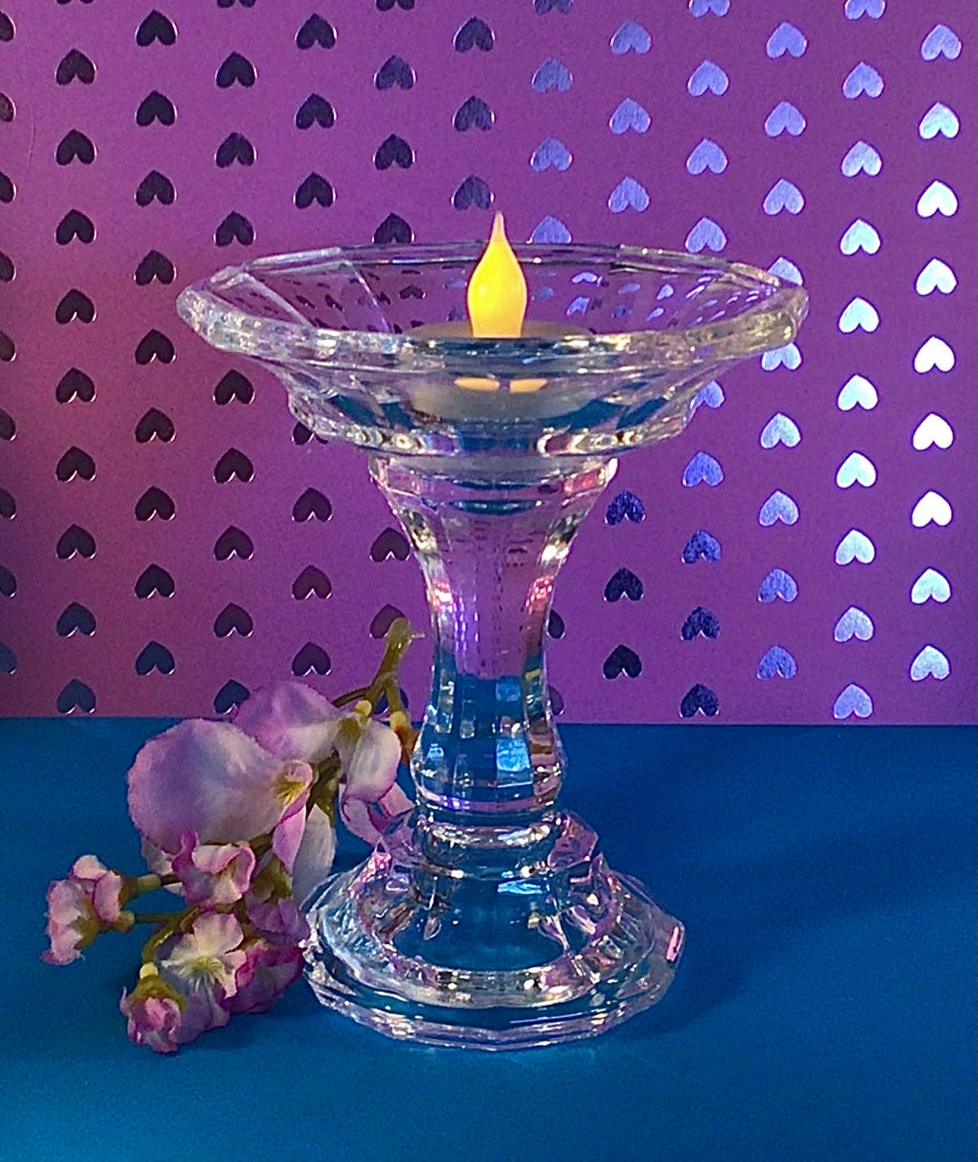 Vintage INDIANA GLASS CUBIST? Taper Candle Candlestick - Giftable - Etsy