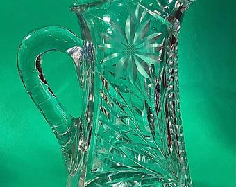 Vintage American Brilliant Cut Glass Pitcher - Heavy Crystal With ...