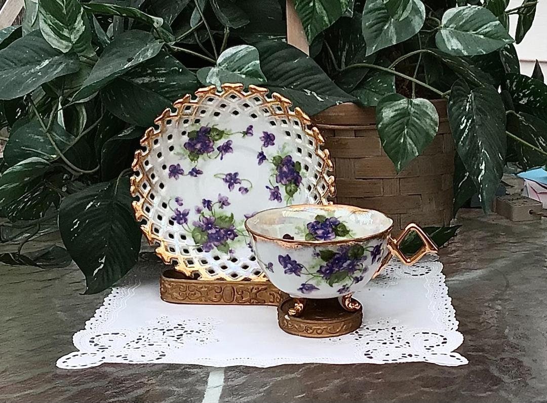 Vintage SHAFFORD Fine China Violets and Gold-trimmed Cup and Saucer ...