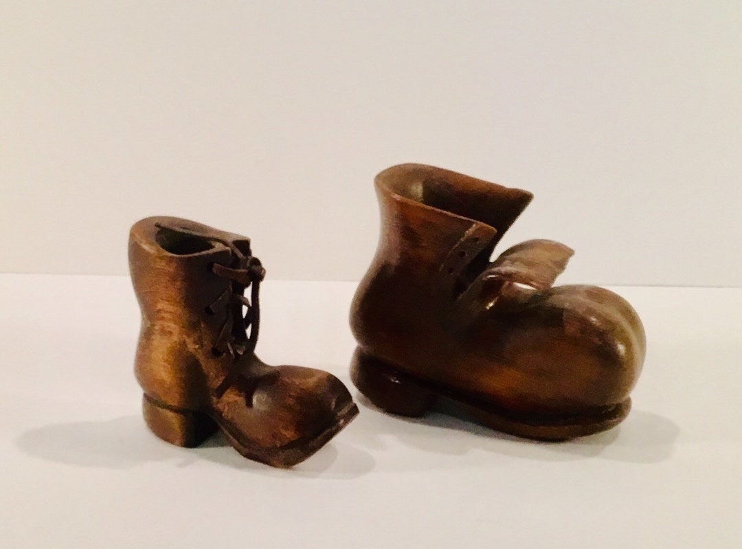 REDUCED - Hand-carved Mid Century Miniature Wooden Lace-up Work Boots ...