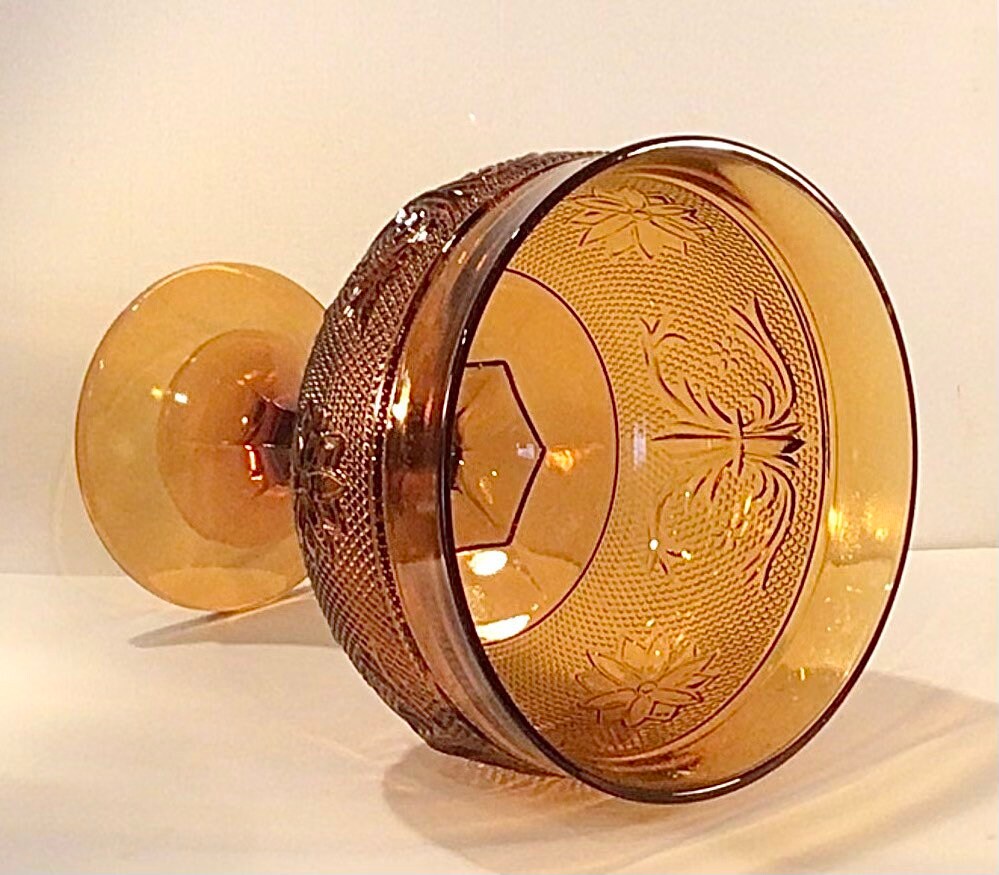Vintage Large Beautiful Amber TIARA SANDWICH GLASS Compote - Etsy