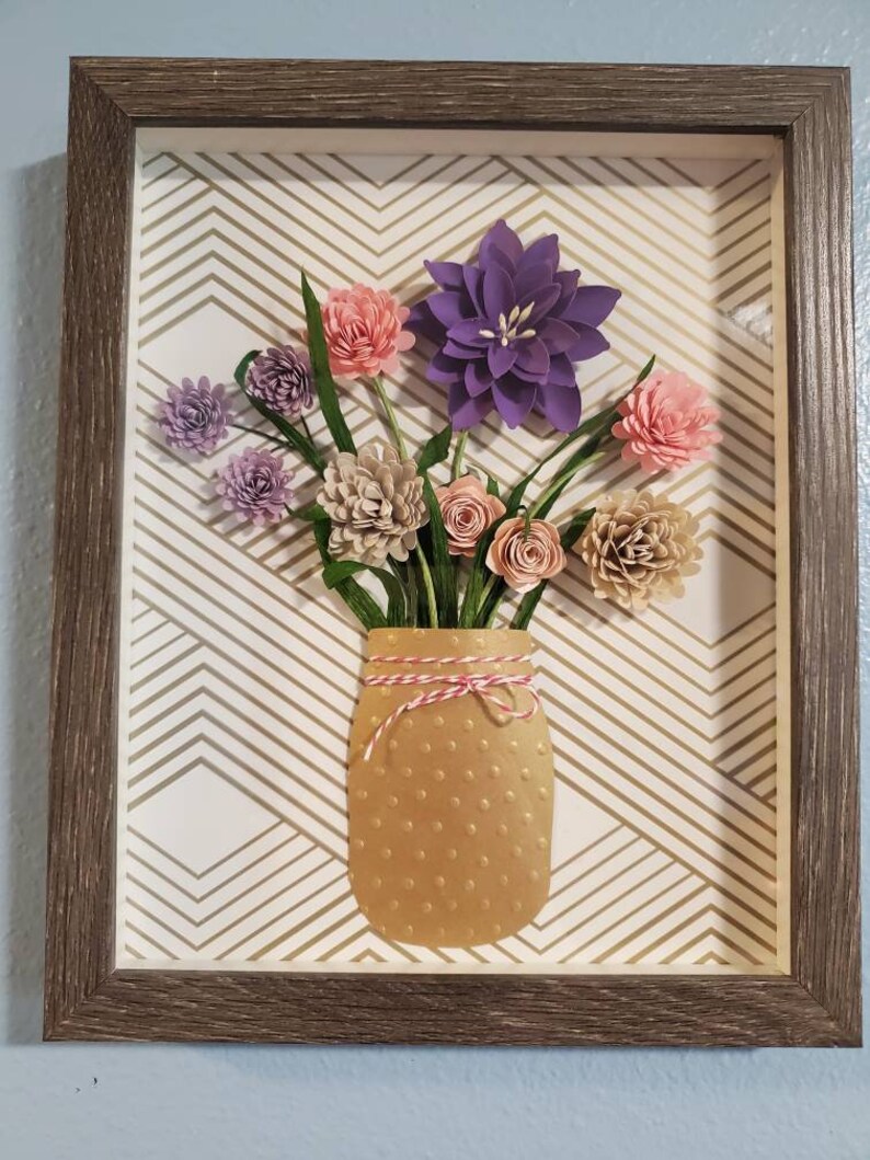 Shadowbox Mason Jar Frame Paper Flowers Frame Bouquet - Etsy