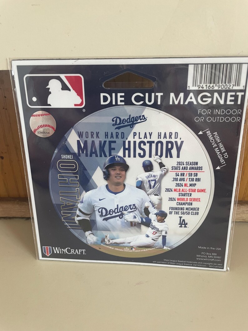 Dodgers Magnet Ohtani Work Hard Play Hard Make History - Etsy