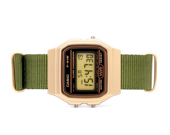 Hand-crafted Gold Casio With Moss Green Strap - Etsy