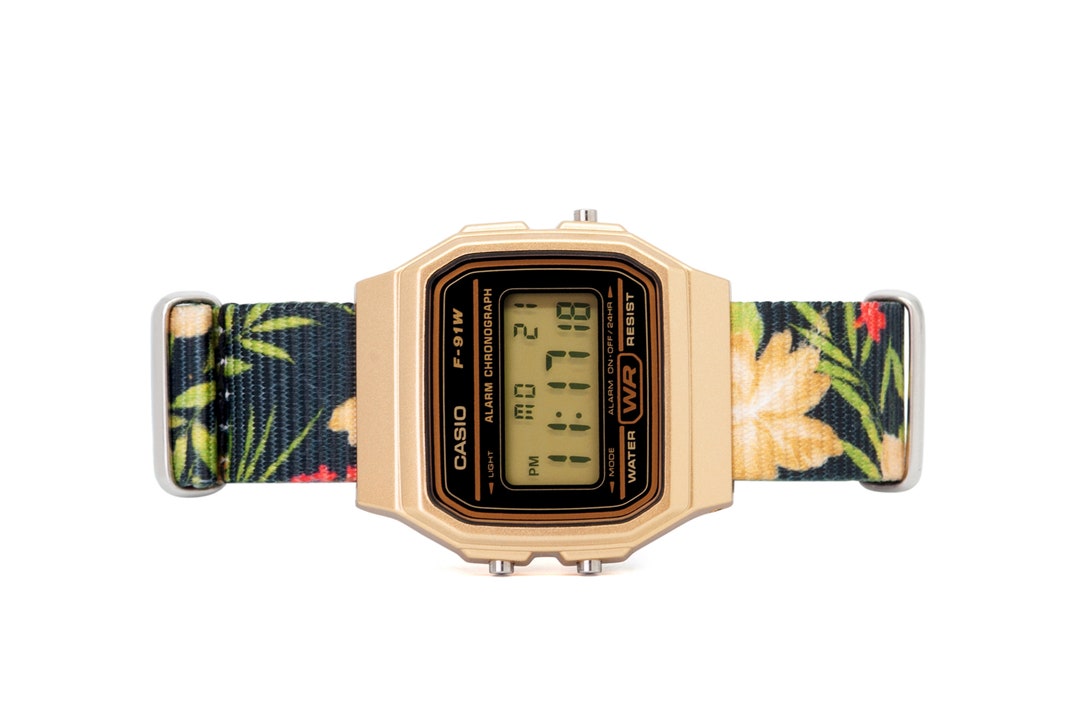 Custom Gold Casio Watch With Black Floral Strap - Etsy