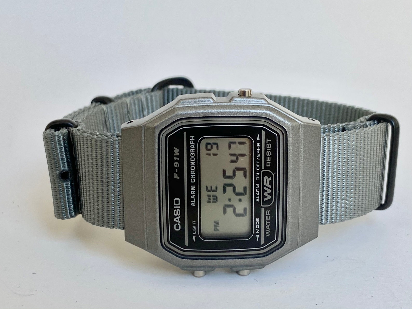 Grey Casio F91w on Grey with Black Hardware | Etsy