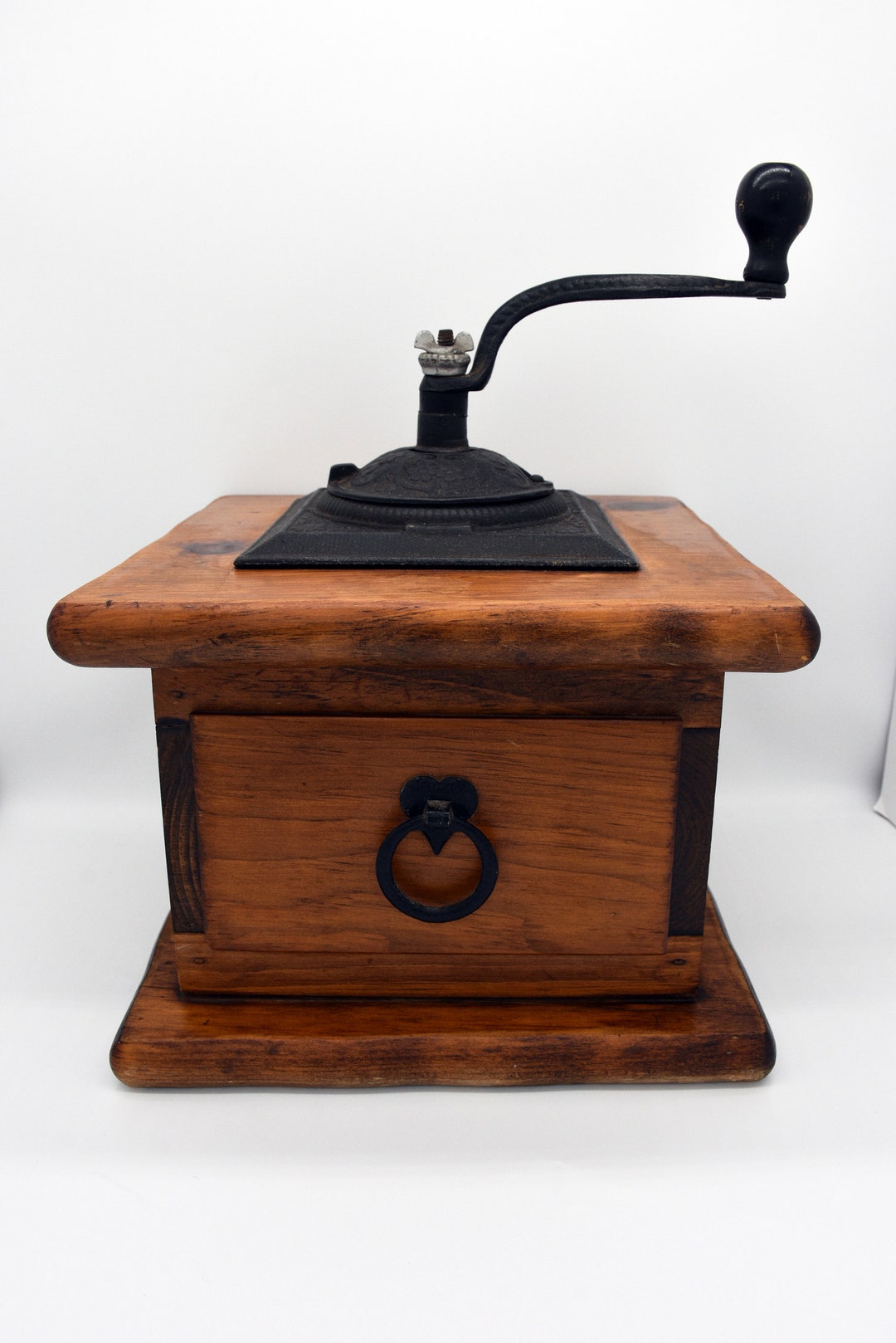 Heavy Collectible Classic Large Deep Beautiful Brown Wood and Cast Iron ...