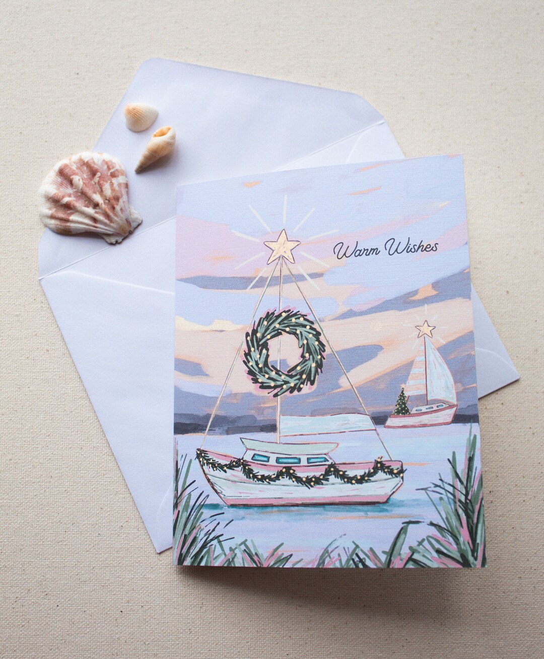 Christmas Sailboats Card, Coastal Holiday Card, Sailboat Holiday Card ...