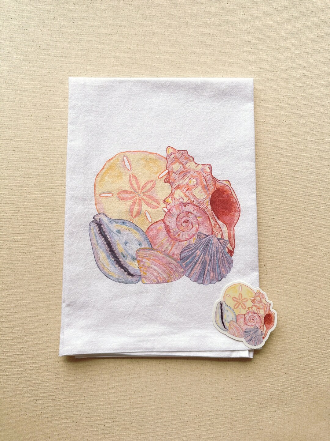 Seashell Kitchen Towel, Seashell Tea Towel, Beach Kitchen Decor, Beachy ...