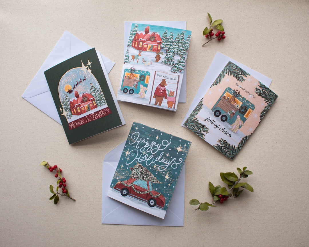 Christmas Card Pack, Woodland Christmas, Christmas Tree Farm, Holiday ...