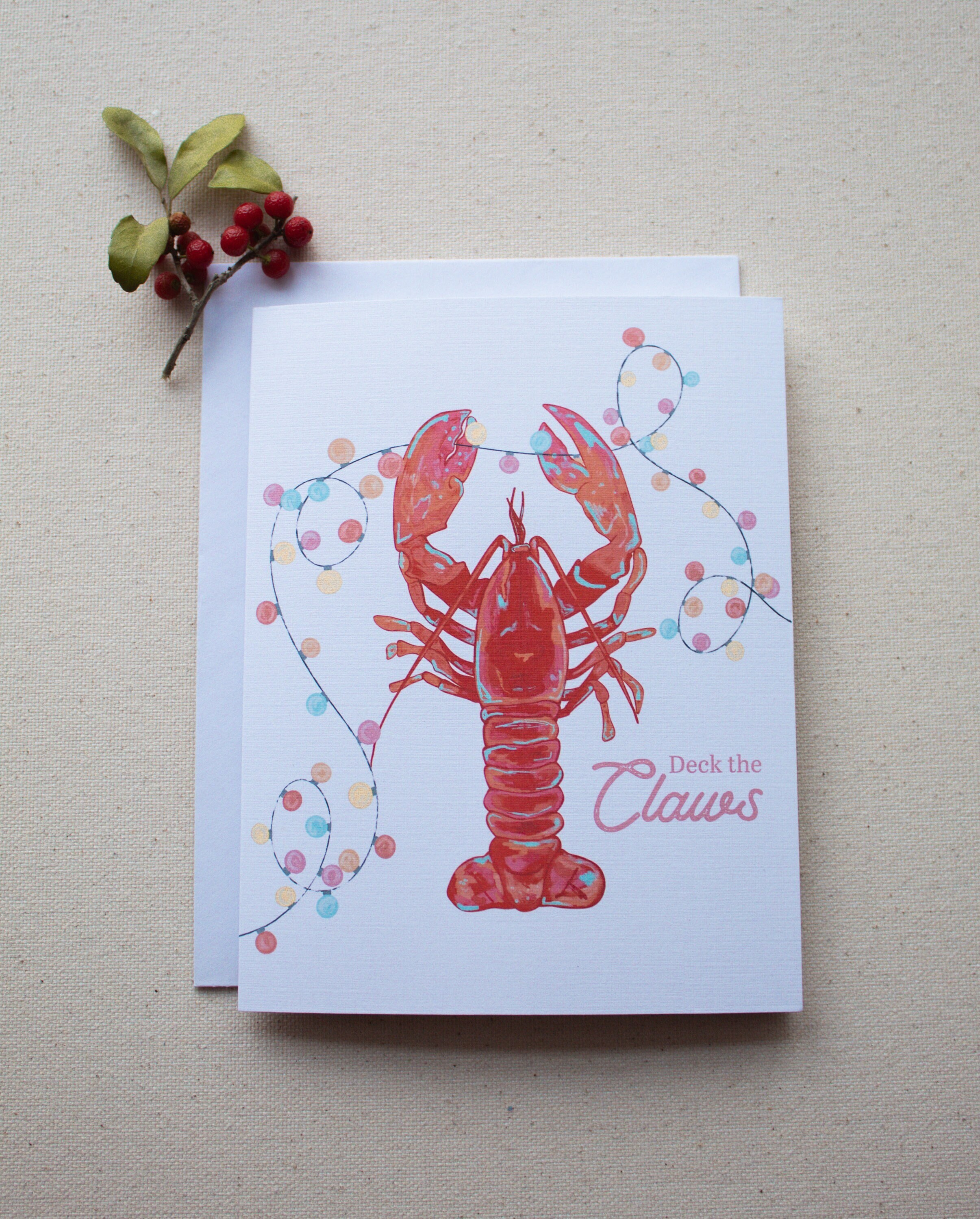 Deck the Claws Holiday Card, Lobster Christmas Card, Deck the Halls ...