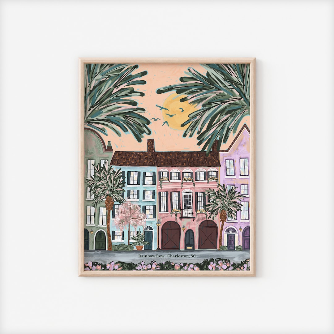 Charleston SC Art Print, Rainbow Row Wall Art, Downtown Charleston Art ...