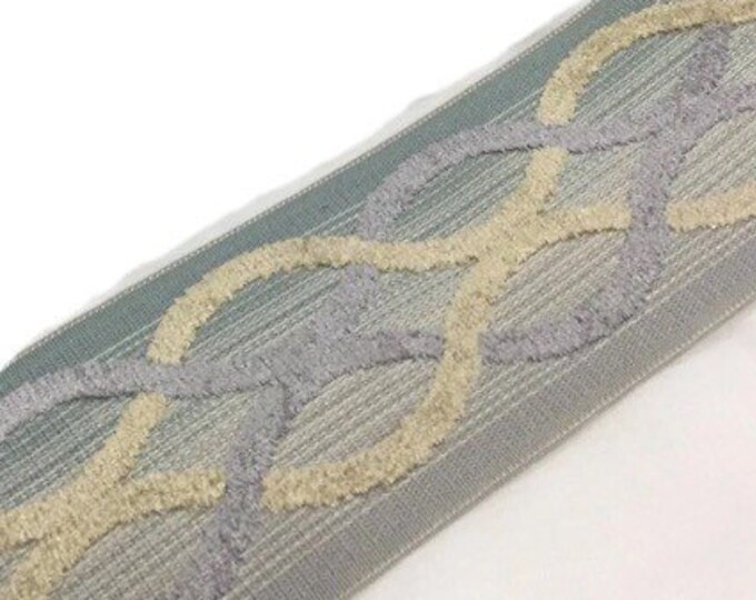 Designer Fretwork Trim by the Yard Aqua Blue Beige Grey Tape Velvet ...