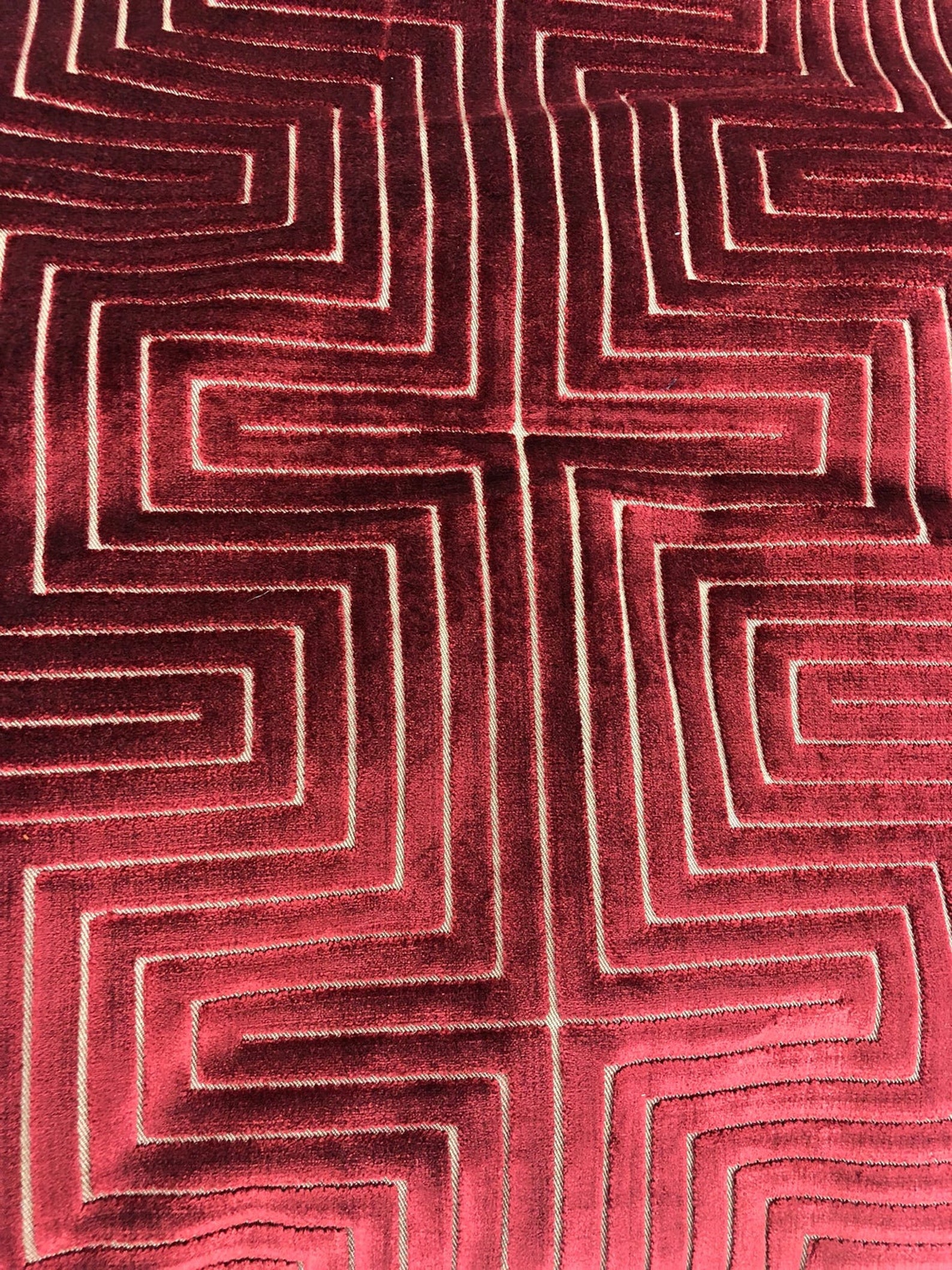 Designer Fabric Yard Geometric Print Burnout Flock Burgundy | Etsy