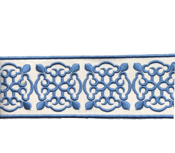 Geometric Trim by the Yard French Blue off White Tape Velvet - Etsy