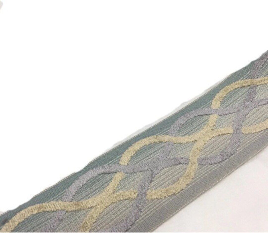 Designer Fretwork Trim by the Yard Aqua Blue Beige Grey Tape Velvet ...