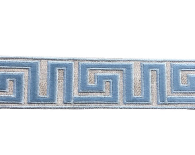 Greek Key Trim by the Yard Grey Light Blue Tape Velvet Embroidered ...