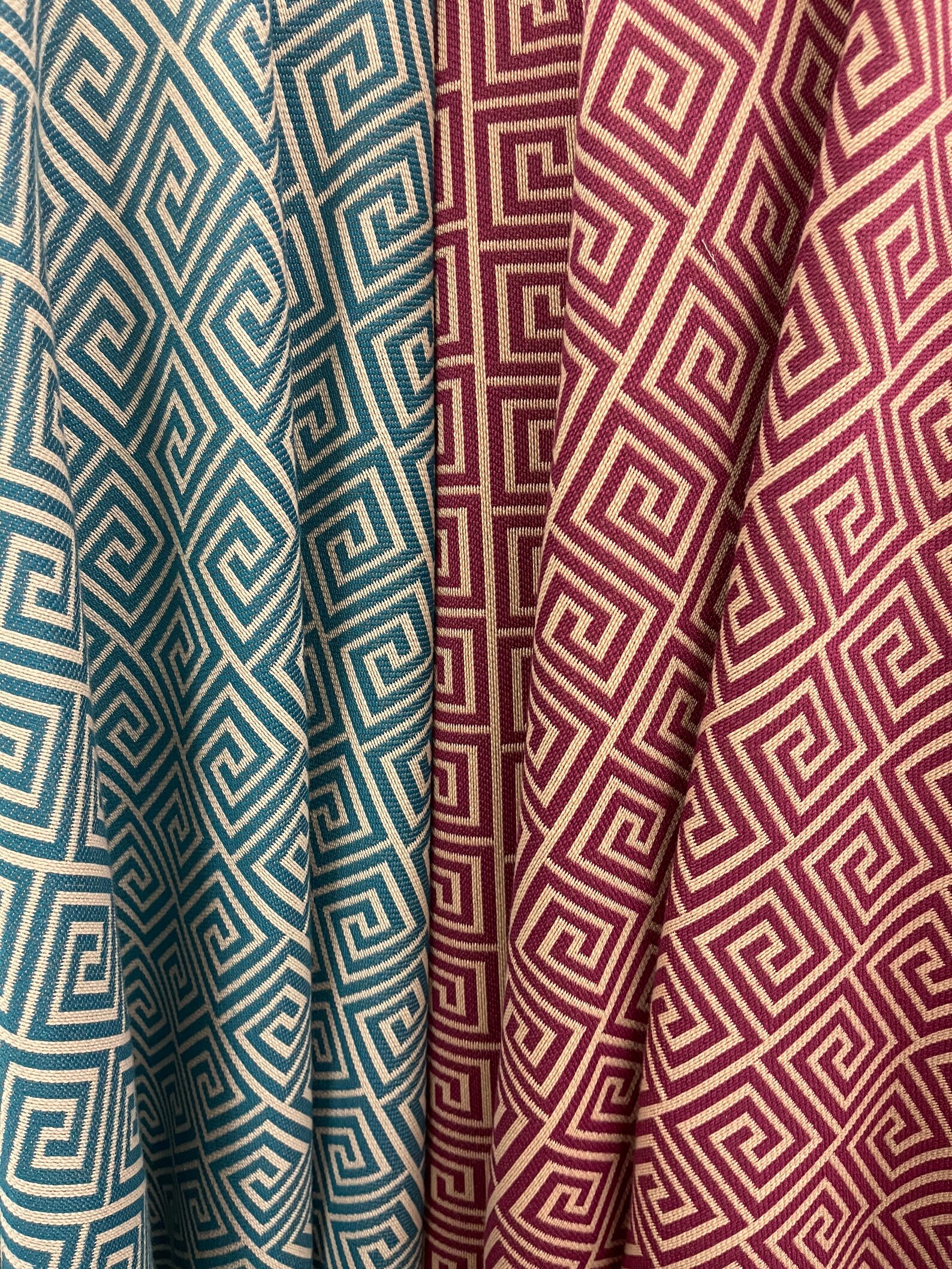 Greek Key Jacquard Fabric Yard Print Turquoise Blue Drapery - Etsy