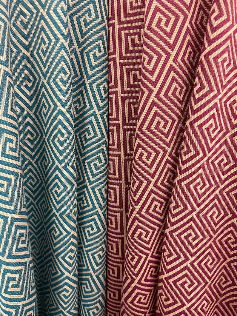 Greek Key Jacquard Fabric Yard Print Turquoise Blue Drapery - Etsy