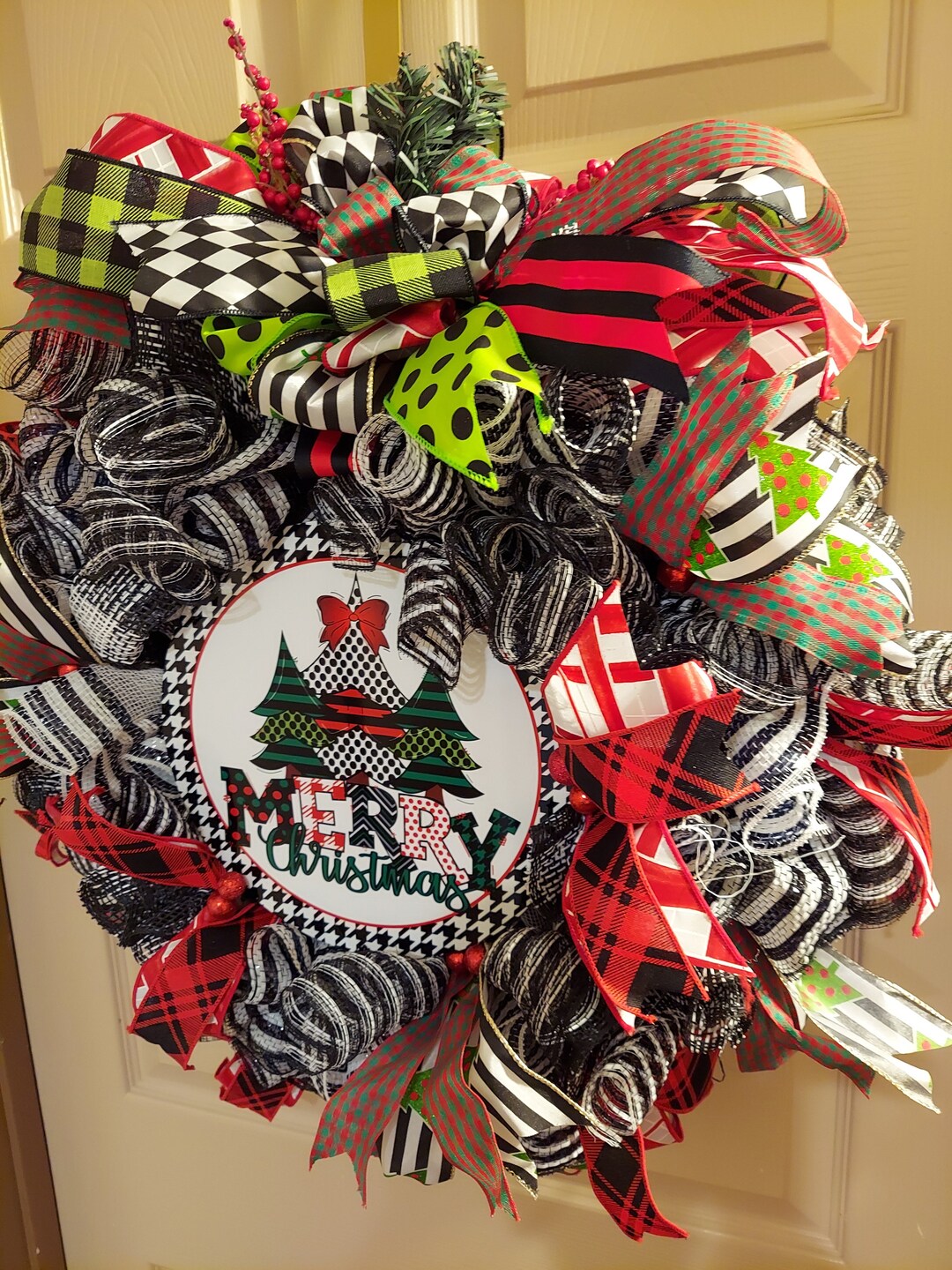 Merry Christmas Wreath Three Trees Christmas Wreath Black - Etsy