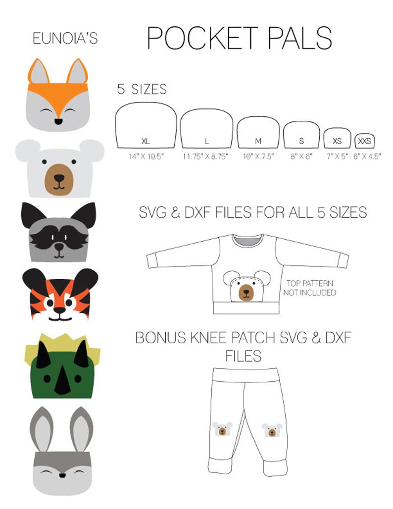 Pocket Pals PDF Sewing Pattern Animal Pockets Animal Faces - Etsy
