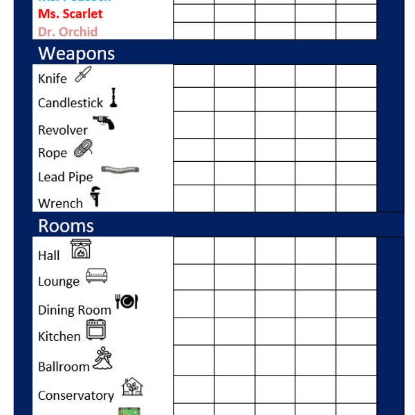 Clue Score Sheet - Etsy