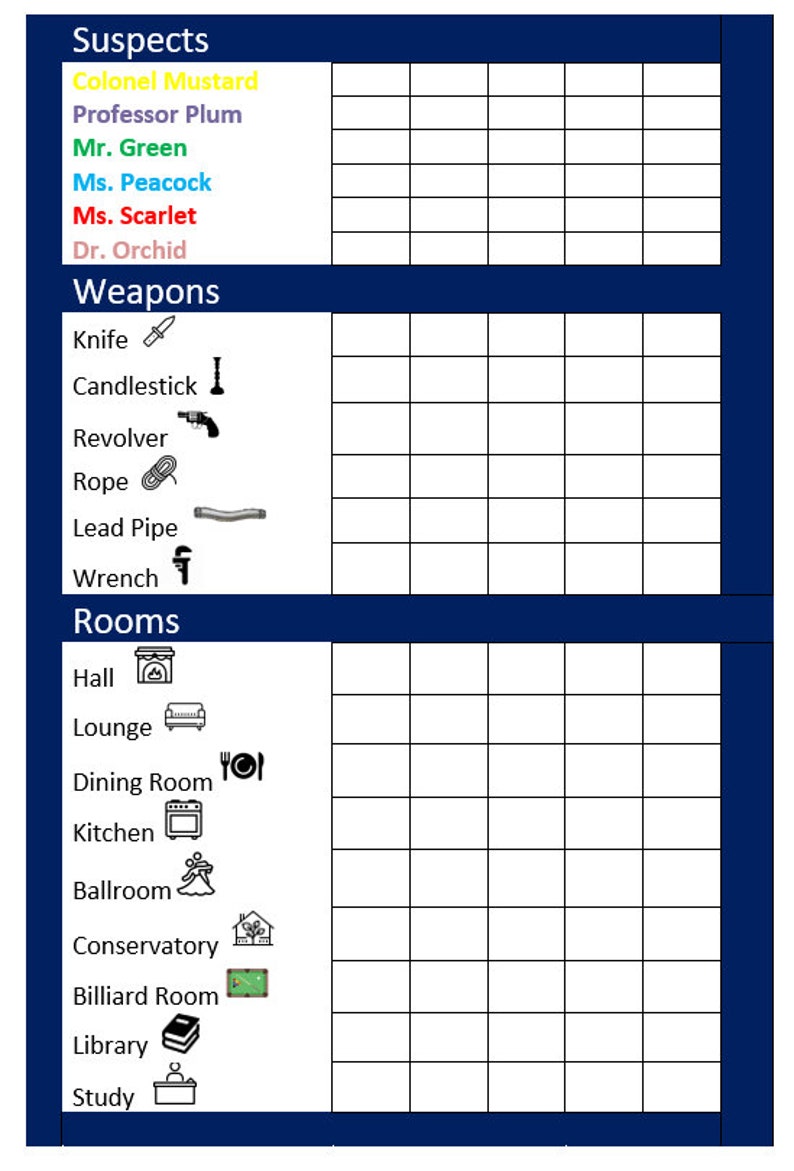 Printable Clue Score Card for the Pre-reader - Etsy