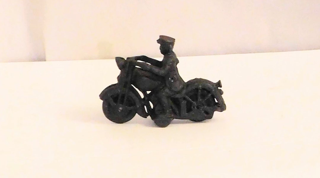 Vintage Cast Iron Motorcycle With Rider - Etsy