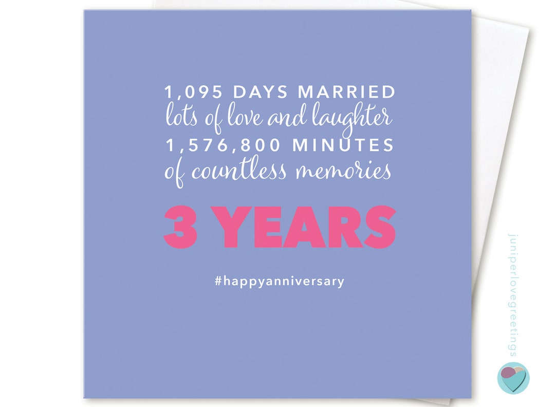Anniversary Card 3 YEARS MARRIED Husband Wife Marriage Friends - Etsy