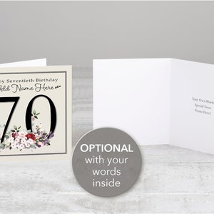 Personalised 70th Birthday Card Women - Age Number 70 Floral Flowers ...