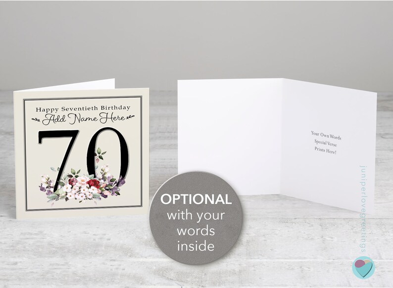 Personalised 70th Birthday Card Women - Age Number 70 Floral Flowers ...