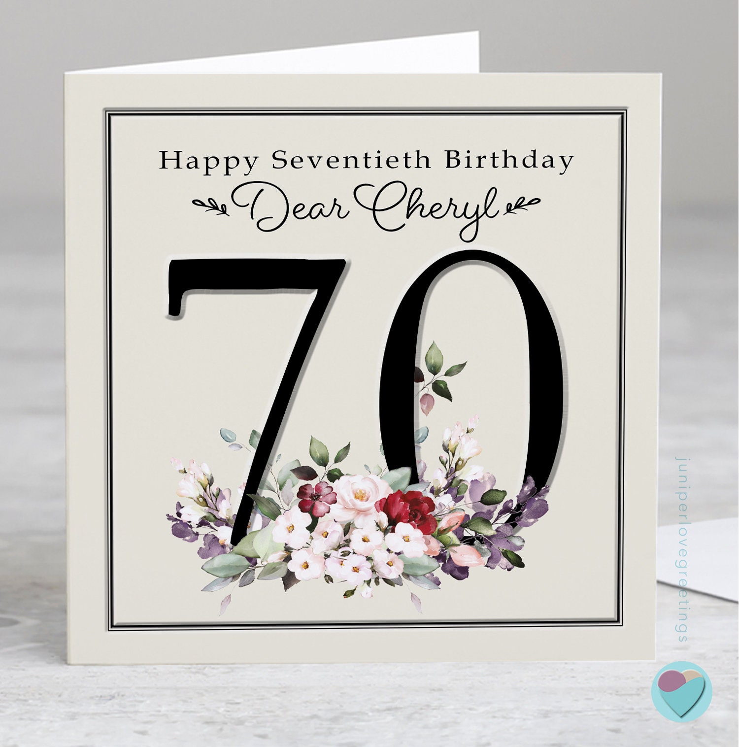 Personalised 70th Birthday Card Women - Age Number 70 Floral Flowers ...