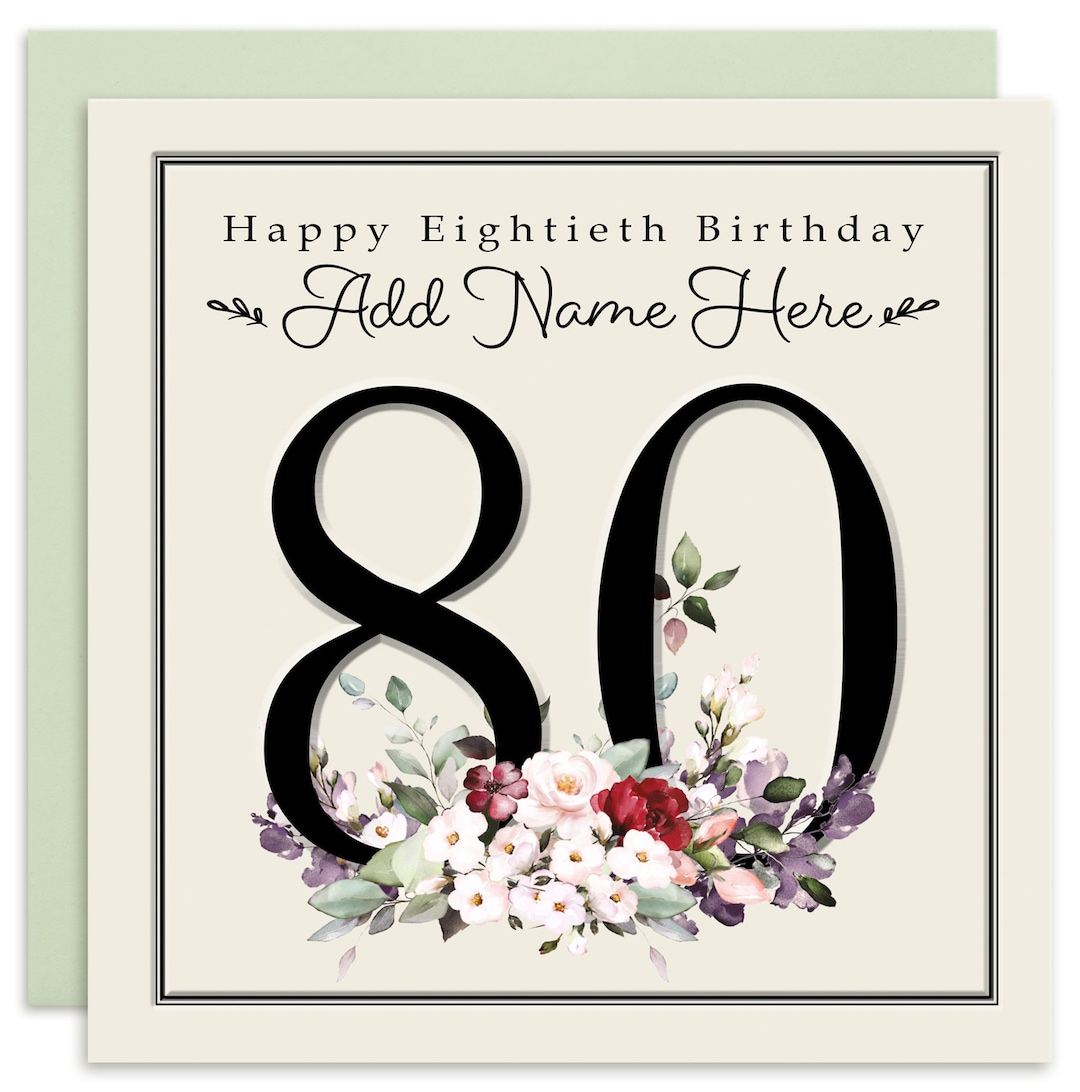 Personalised 80th Birthday Card Women Men Wife Husband Mum Mom Nan ...