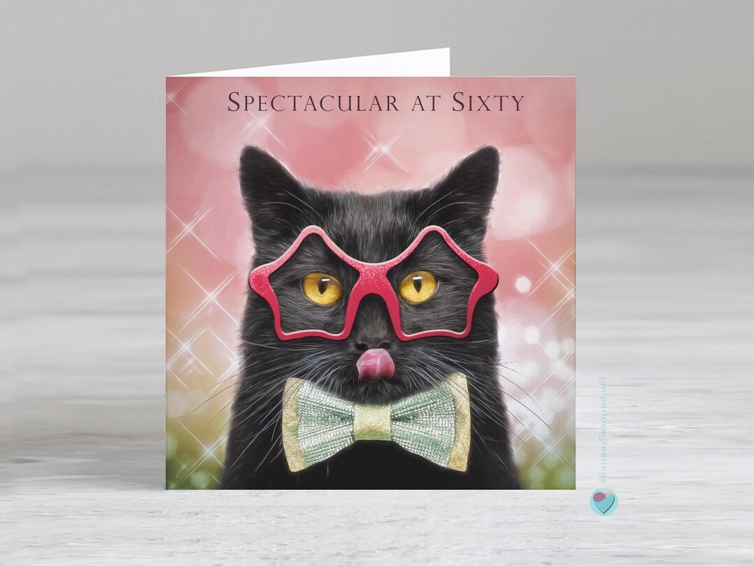 60th Birthday Card to a Male or Female - Black Cat 60th Birthday Card ...