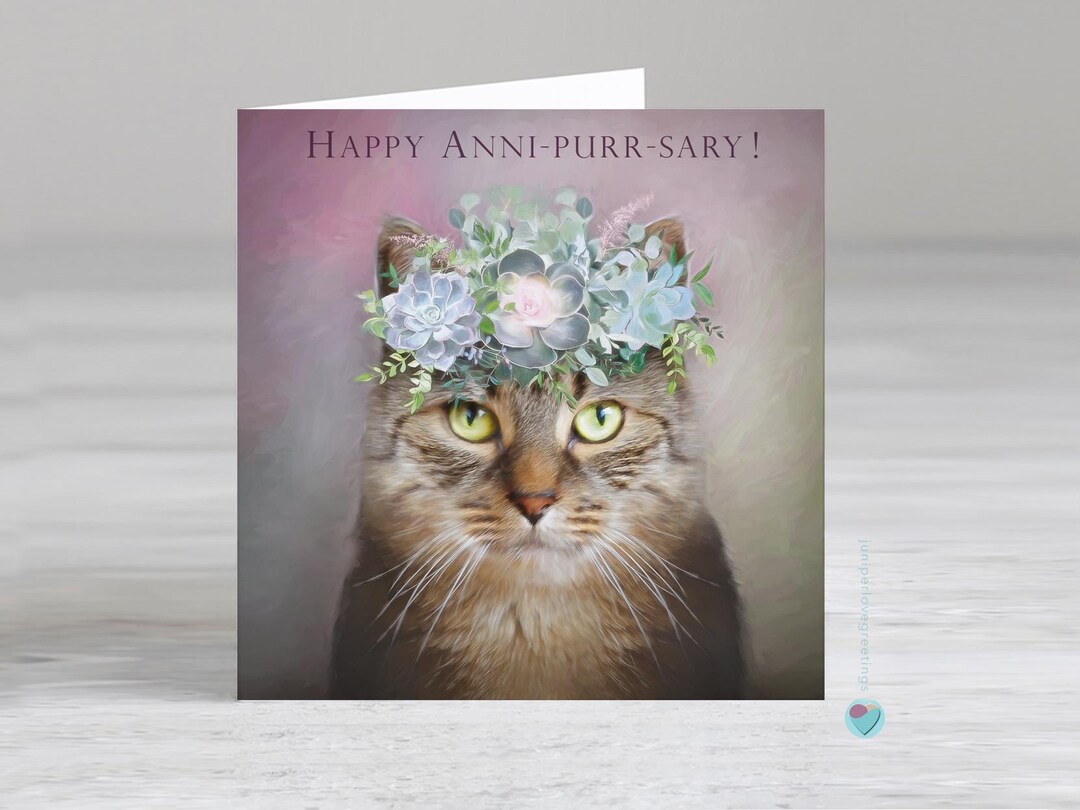 Anniversary Card Cat Anniversary Card HAPPY ANNI-PURRSARY Option to Add ...