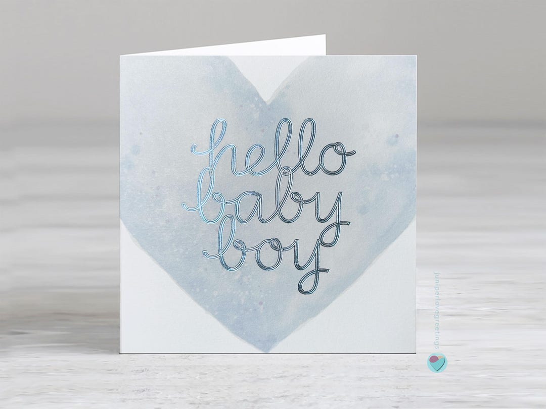 Newborn Baby Boy Card: Blue Watercolor Heart, Congratulations - Etsy UK