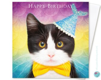 White Cat Birthday Card | Etsy