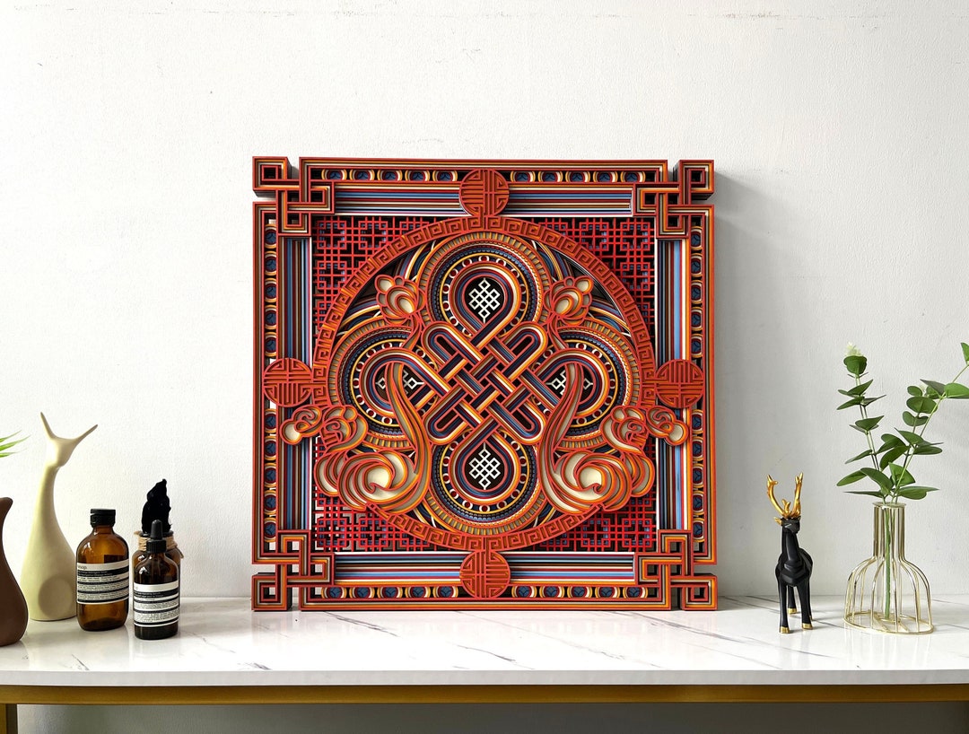 Peace Knot Multilayer Wood Carving Art, Rustic Wall Hanging, Laser Cut ...