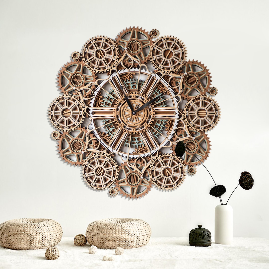 STEREOWOOD Roman Numeral Wall Clock, 3D Geometric Wood Art, Multi-layer ...