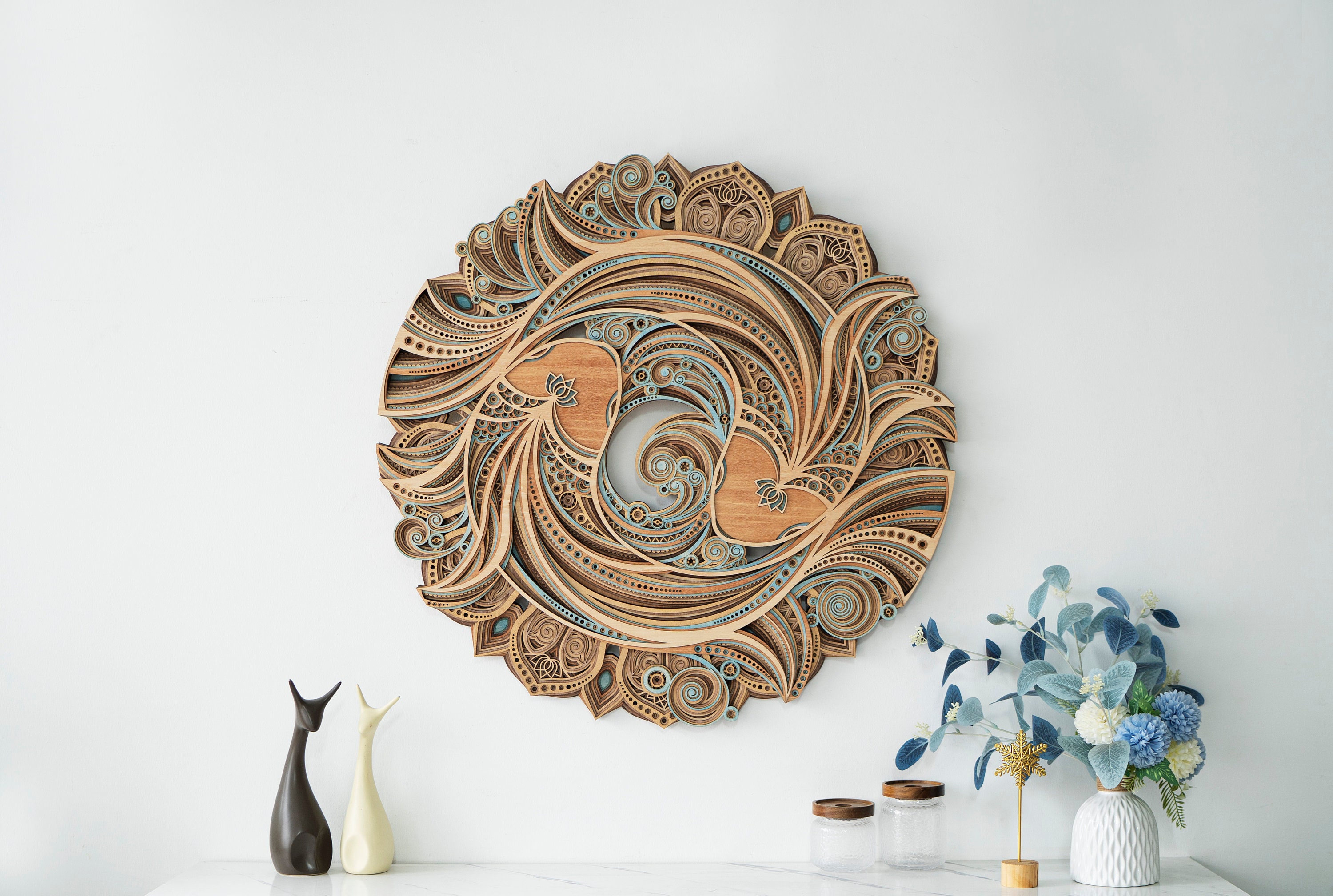 STEREOWOOD Koi and Lotus Multi-layer Wall Art Large Geometric - Etsy ...