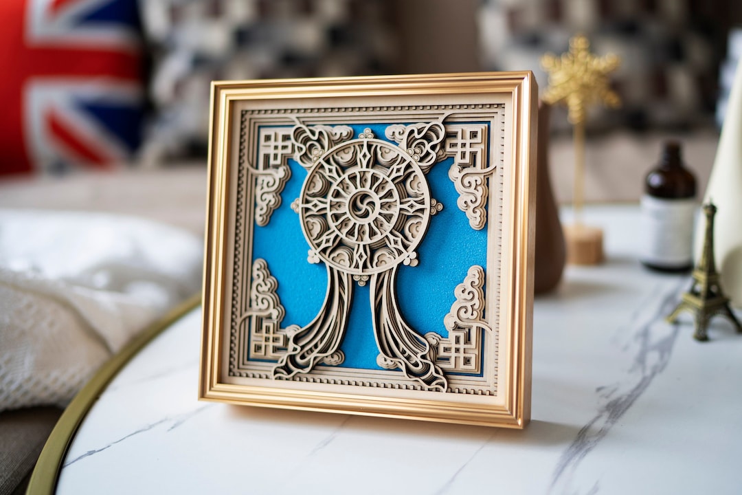 Golden Dharma Wheel Wood Model, Eight Spoked Law Symbol, Reincarnation ...