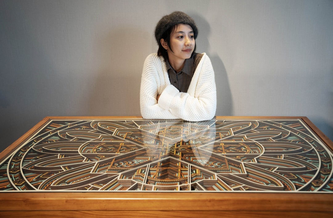 Handcrafted Modern Desk: Mandala Laser Cut Elm Wood, Customizable - Etsy