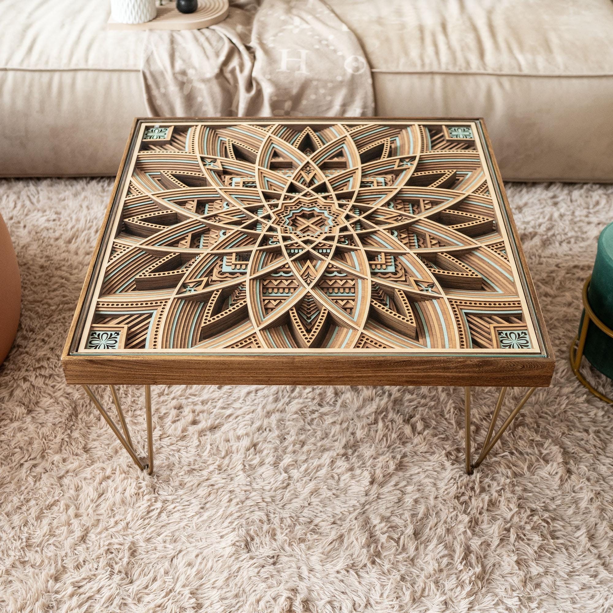 Astral Coffee Table - Blue Brown, Geometrical Celestial Nightstand ...