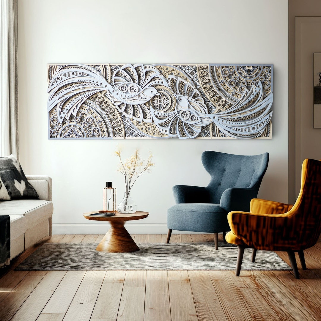 Bluebird Multilayer Mandala Wood Carving Art Decor, Large Figurative ...
