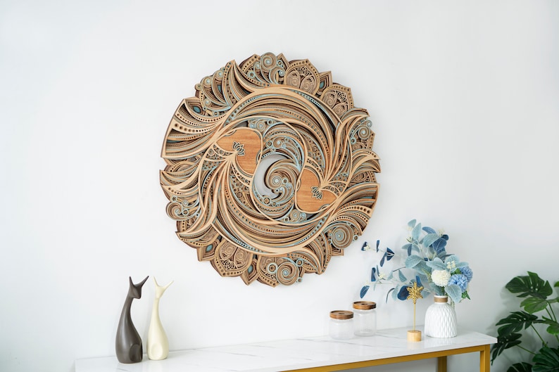 STEREOWOOD Koi and Lotus Multi-layer Wall Art Large Geometric - Etsy Canada